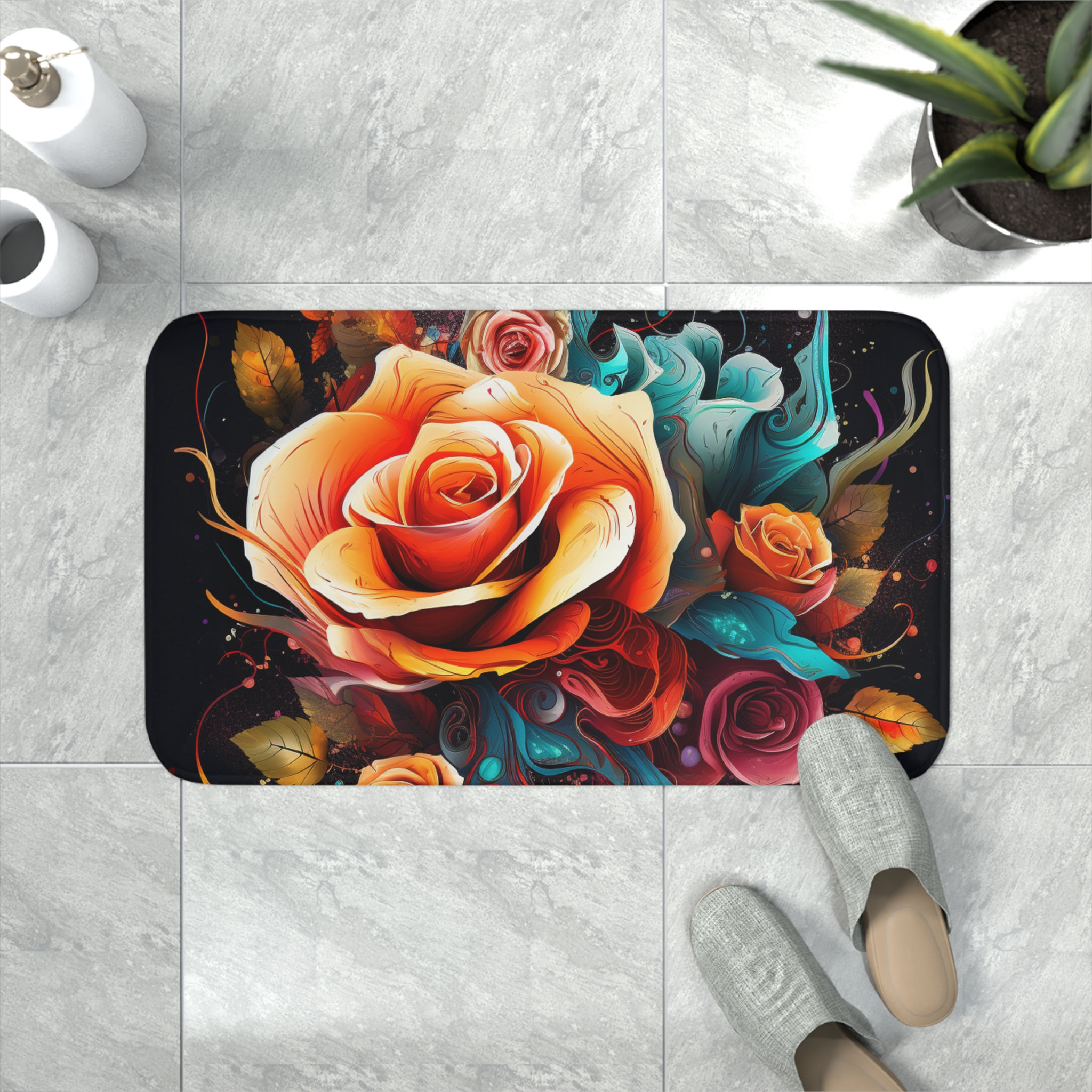 Rose Memory Foam Bath Mat Roses Microfiber Memory Foam - Etsy