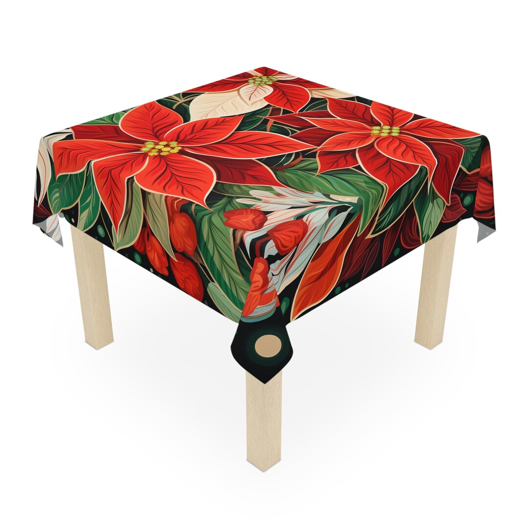 Poinsettia Floral Christmas Tablecloth Christmas Table Decor Winter ...