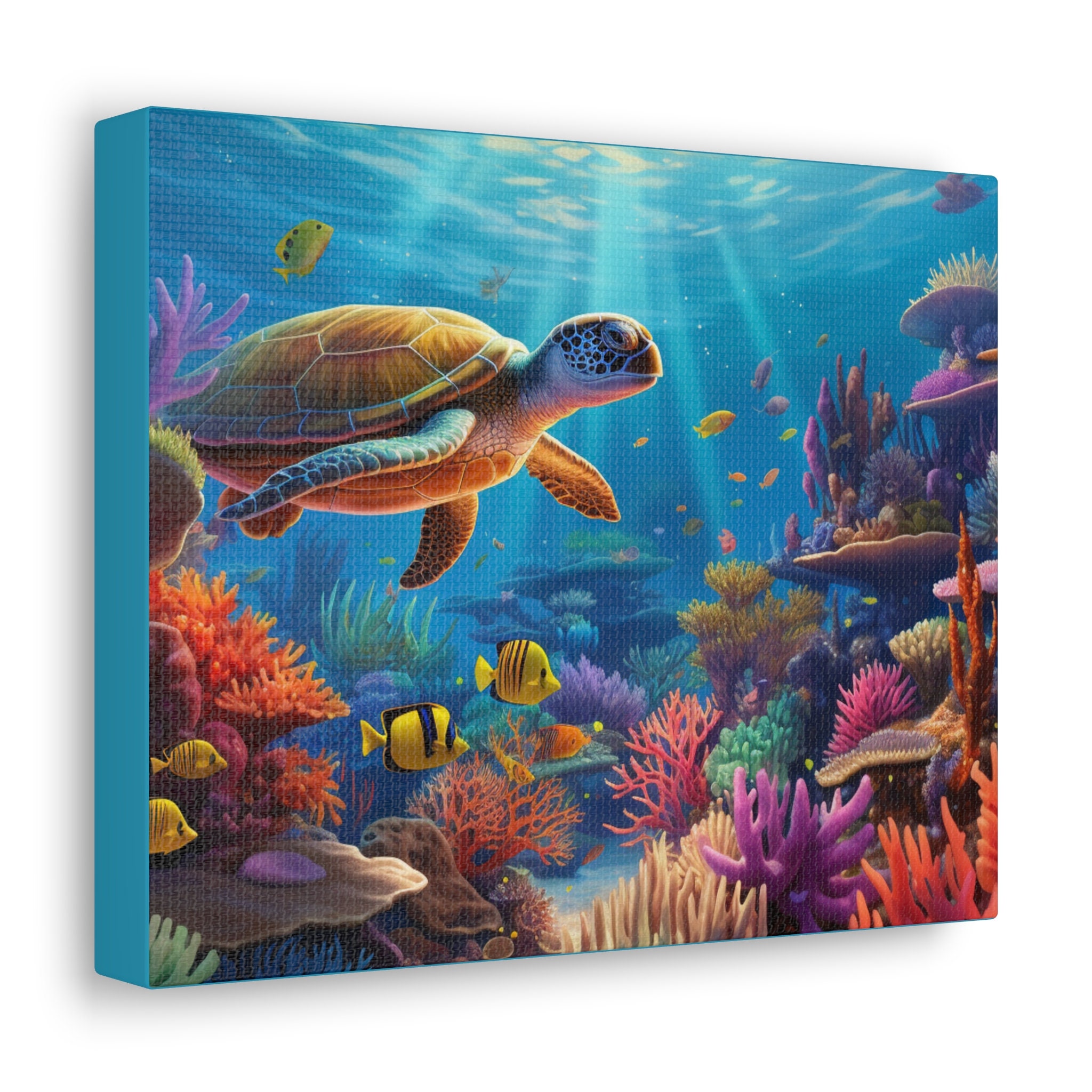 Sea Turtle Canvas Wall Art Underwater Fishes Coral Reefs Colorful ...