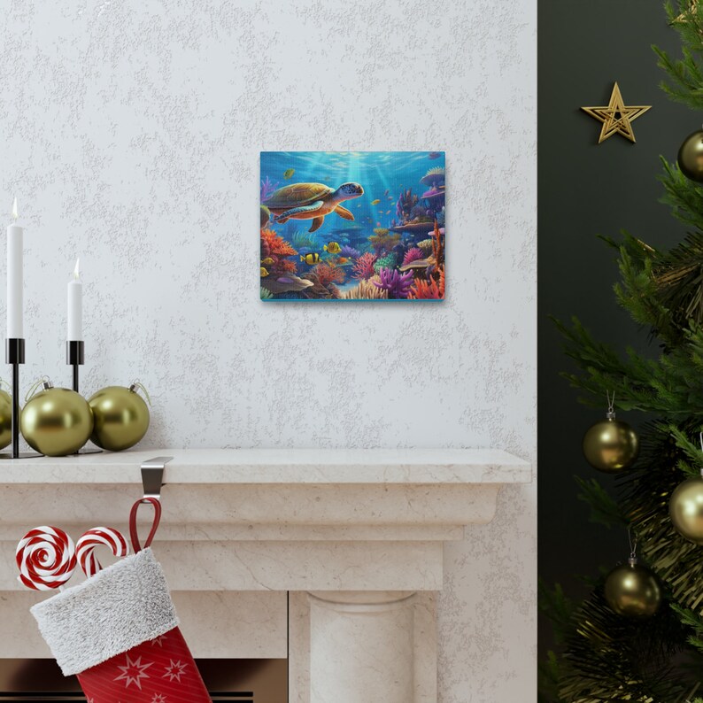 Sea Turtle Canvas Wall Art Underwater Fishes Coral Reefs Colorful ...