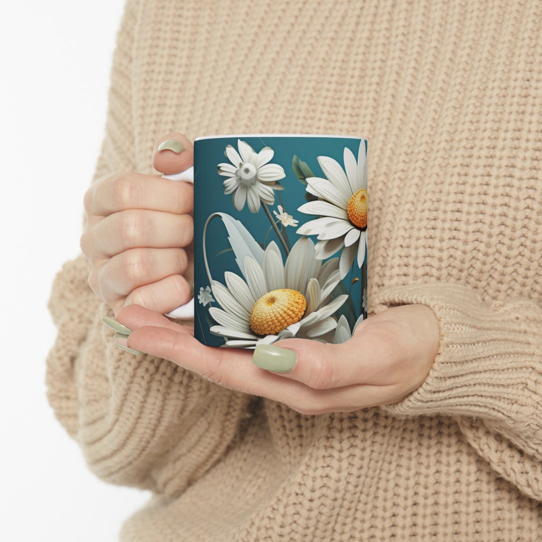 Daisy Mug Abstract Daisy Coffee Mug Vintage Botanical Tea Cup Pastel ...