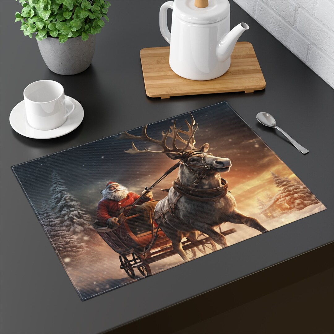Santa Claus Reindeer Christmas Placemat Winter Placemat Christmas Decor ...