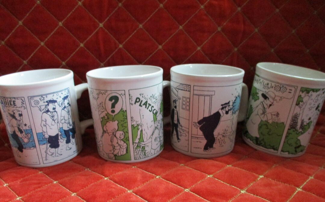 Tintin Kuifje Coffee Mugs Vintage 1980 Hergé Complete Set Kitchen ...