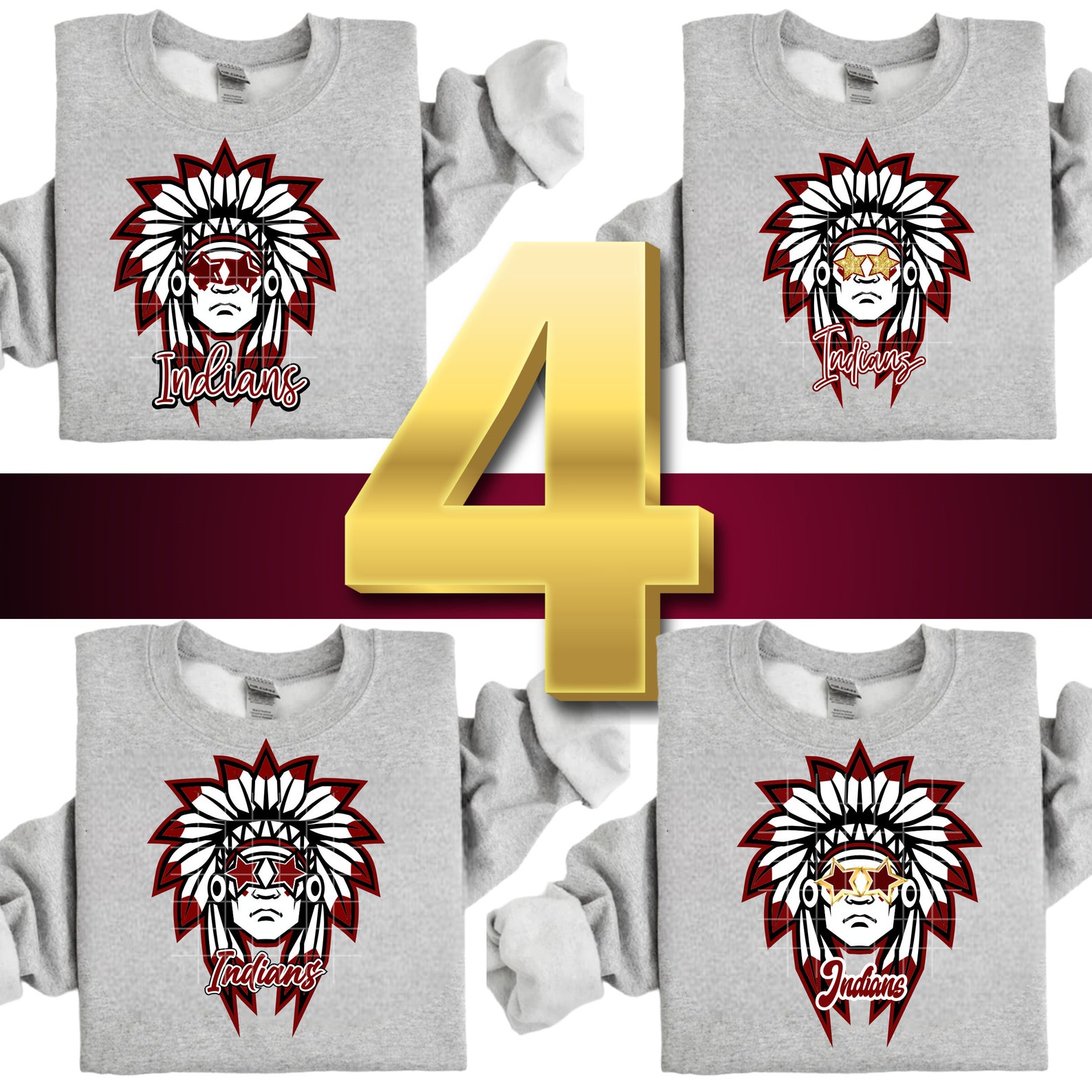 Preppy Maroon Indians Mascot PNG Mascot Star Eyes Star Sunglasses Team ...