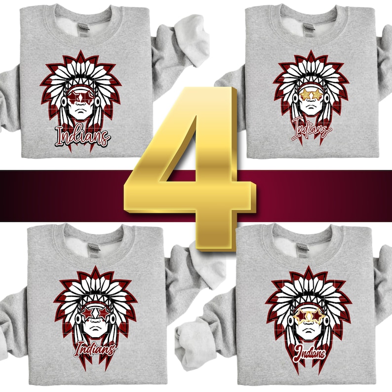 Preppy Maroon Indians Mascot PNG Mascot Star Eyes Star Sunglasses Team ...
