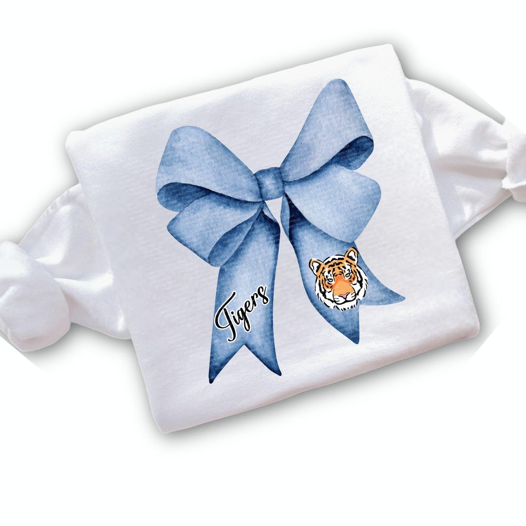 Tiger PNG Blue Bow Hair Ribbon Trendy Preppy Mascot for School, 300 DPI ...