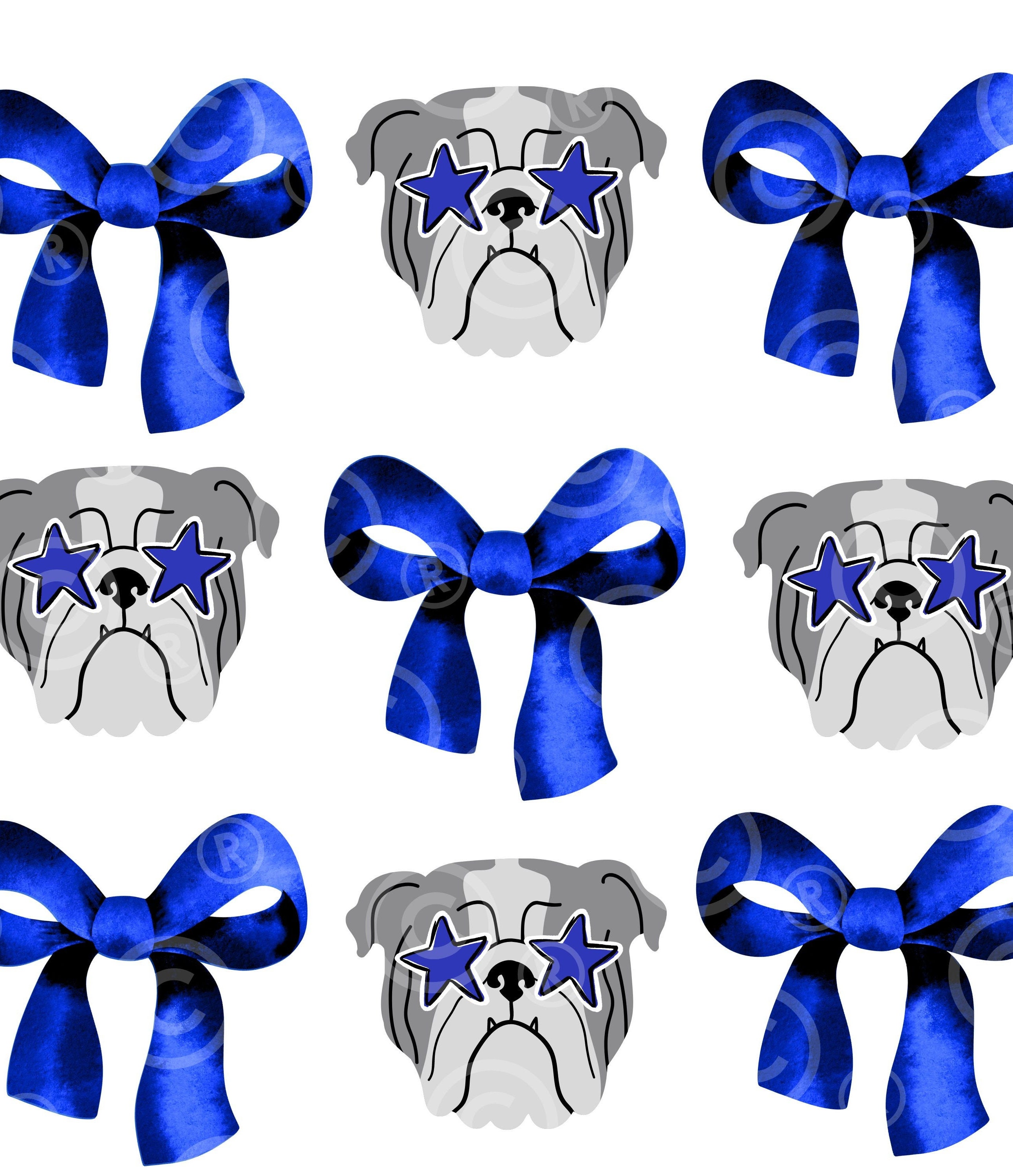 Navy Blue Preppy Bulldog Hair Ribbon Bows Star Eyes Sunglasses Pattern ...