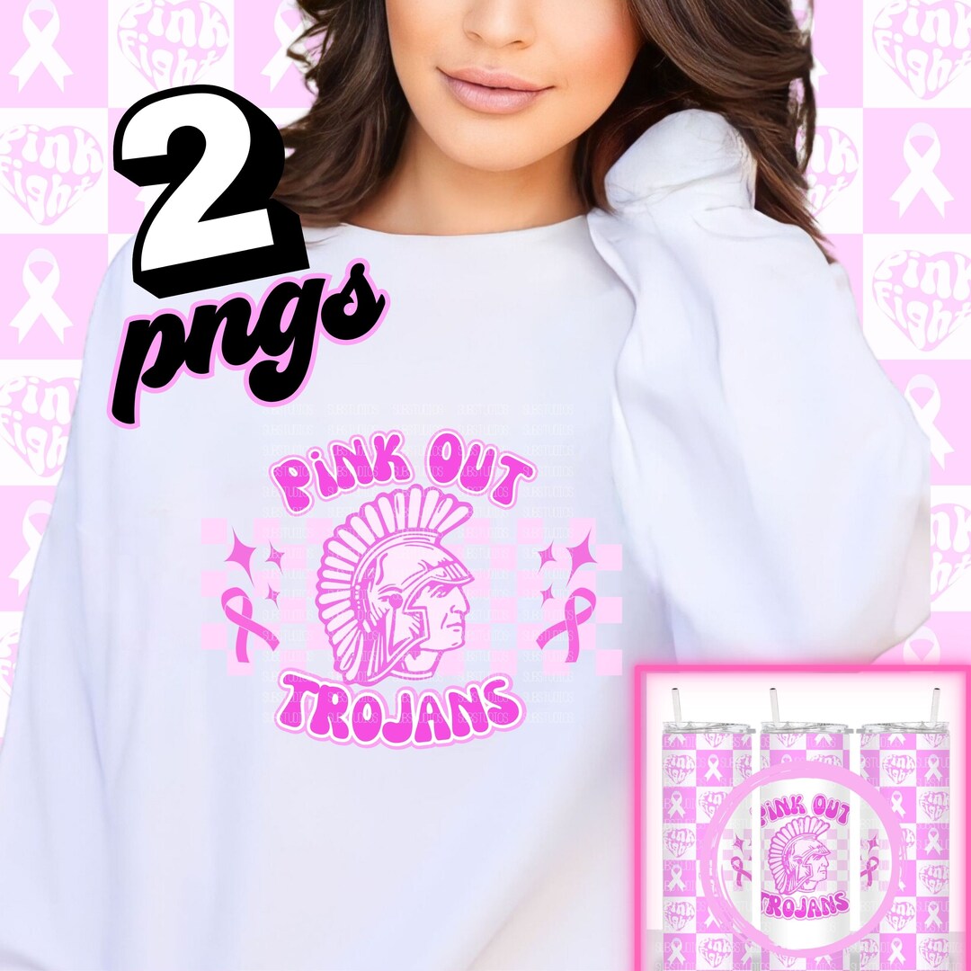2 Preppy Pink Trojans Mascot PNG Team Shirts High School Sublimation ...