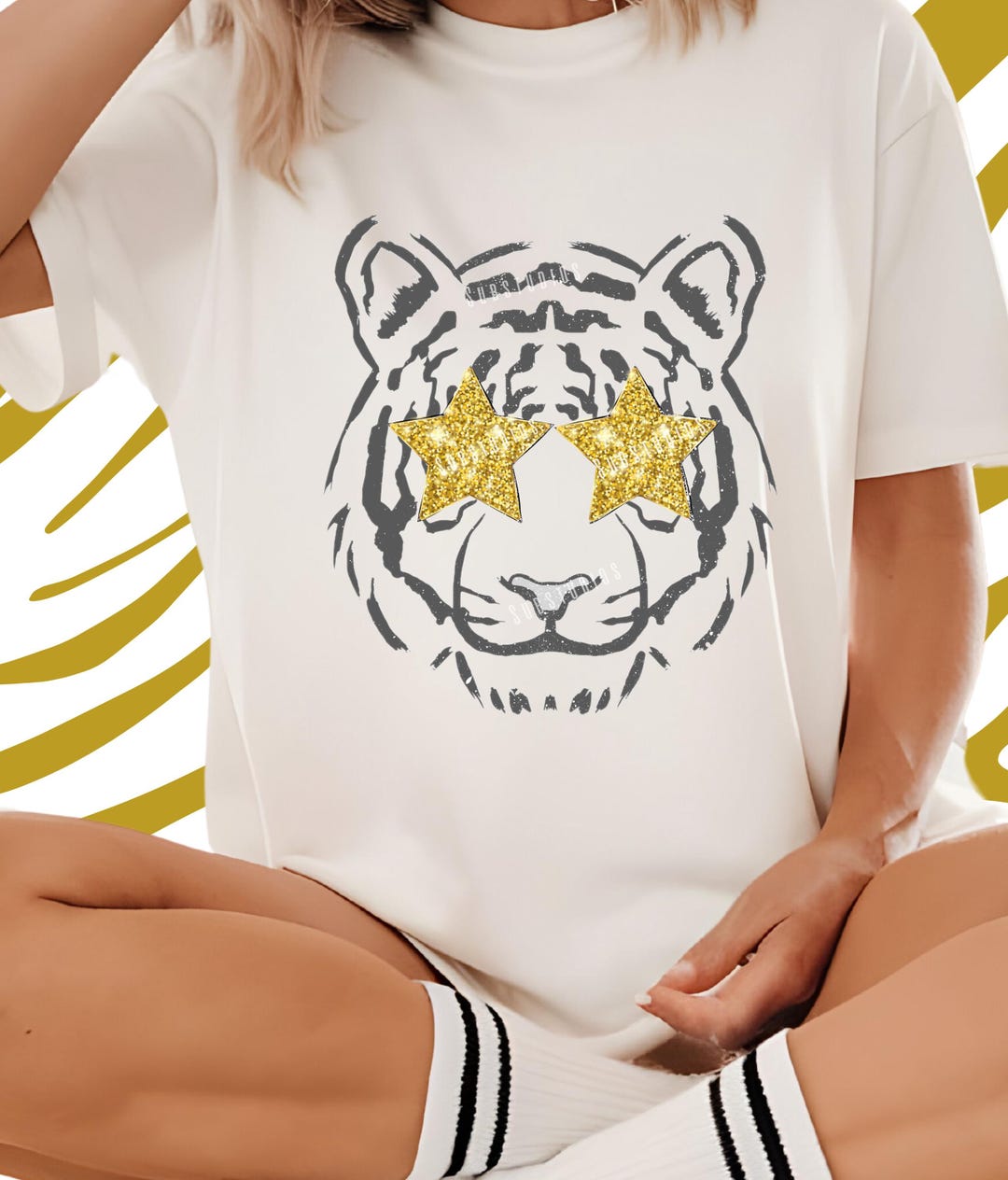 Tiger Head Face PNG Star Sunglasses for Sublimation DTF Distressed ...