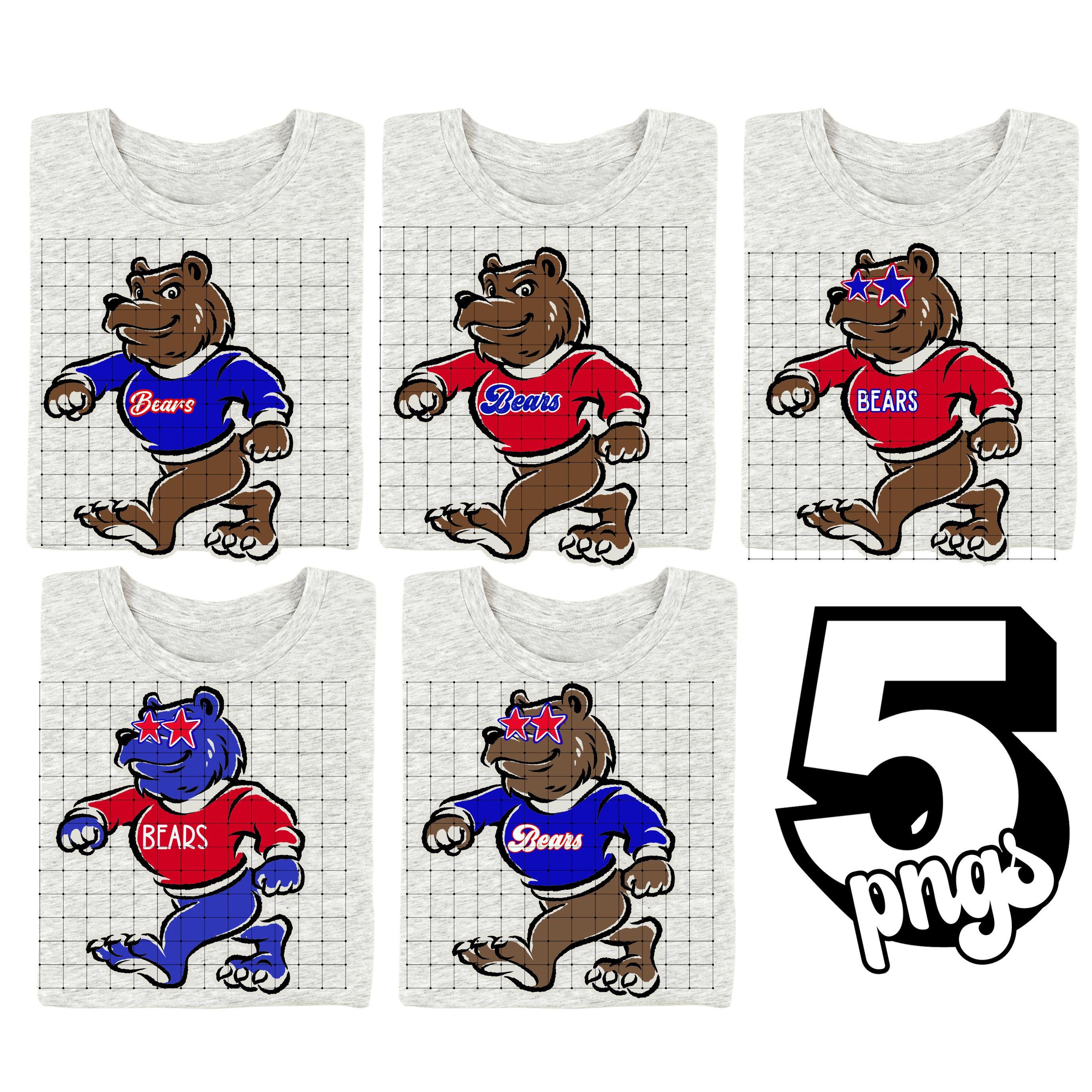 5 Preppy Red and Blue Bear Mascot PNG Star Eyes Sunglasses Team ...