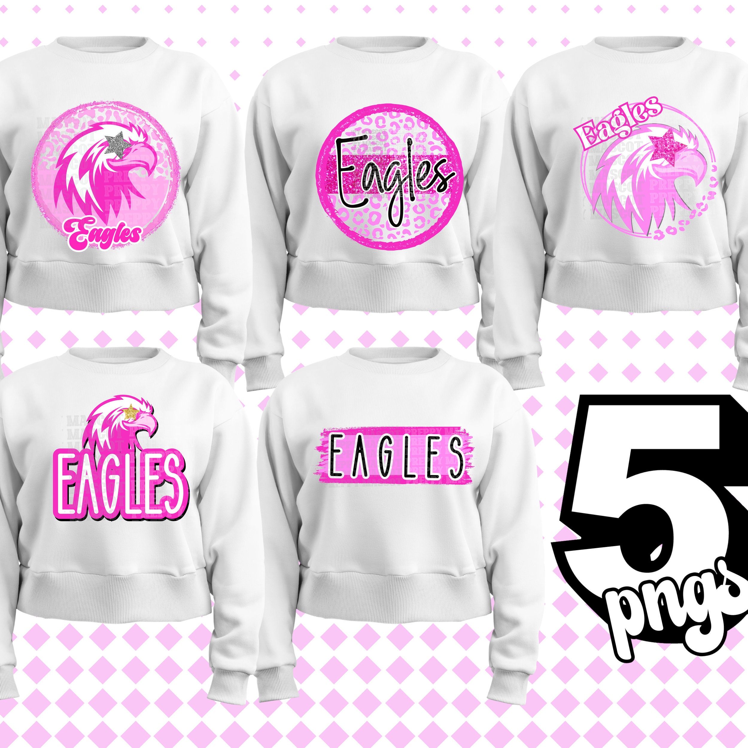 4 Preppy Pink EAGLE Mascot PNG Glitter Star Eyes Team Spirit Shirts ...