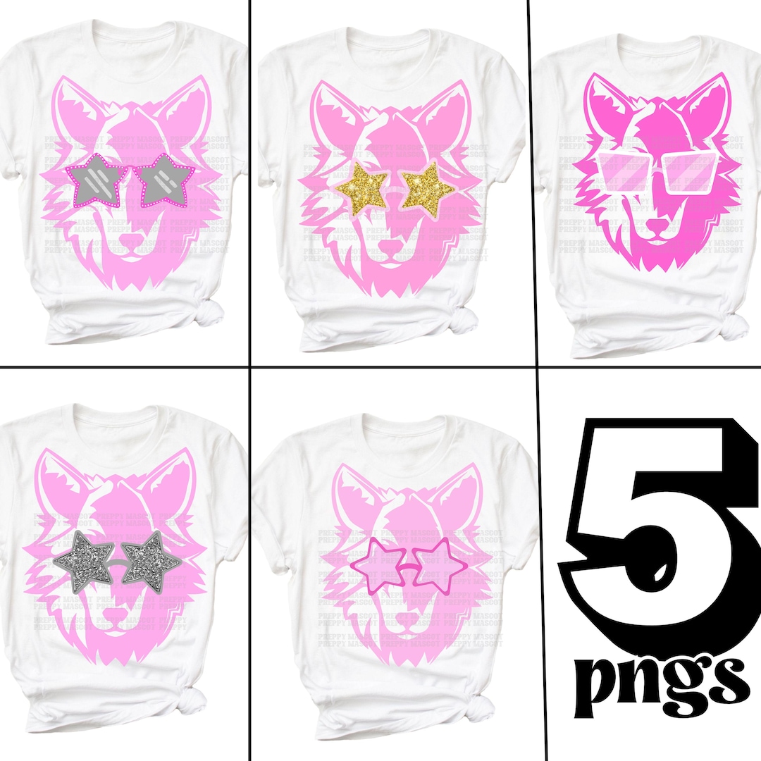 4 Preppy Pink Wolf Mascot PNG Star Sunglasses Eyes Team Shirts High ...