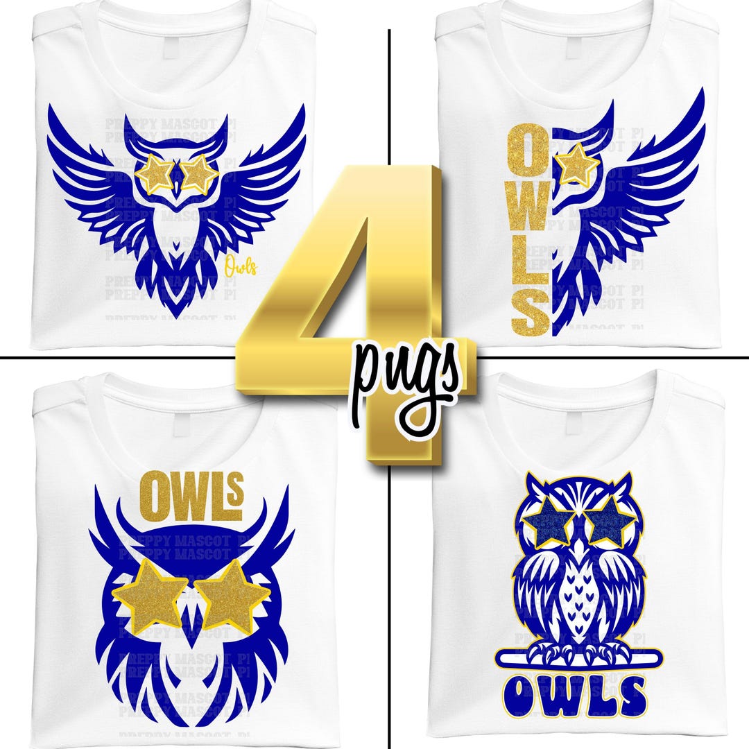 Owl PNG Blue and Gold Owl Mascot With Star Eye Sunglasses, Trendy ...