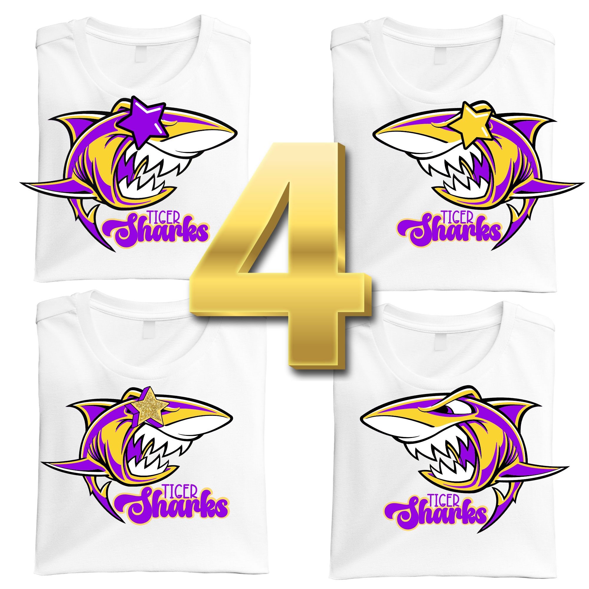 4 Purple Preppy Sharks Mascot PNG Team Shirts High School College ...