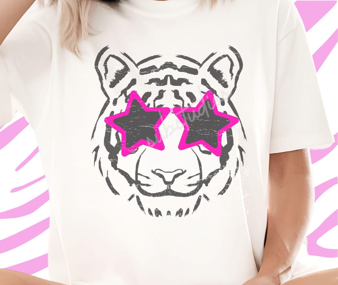 Distressed Tiger Face PNG With Silver Pink Sunglasses Clip Art Image ...