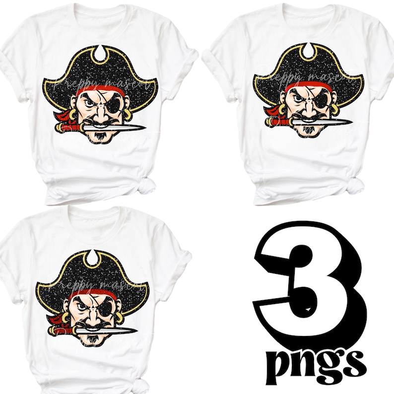 3 Red Glitter Pirate Buccaneers Mascot PNG 300 DPI Instant Download ...