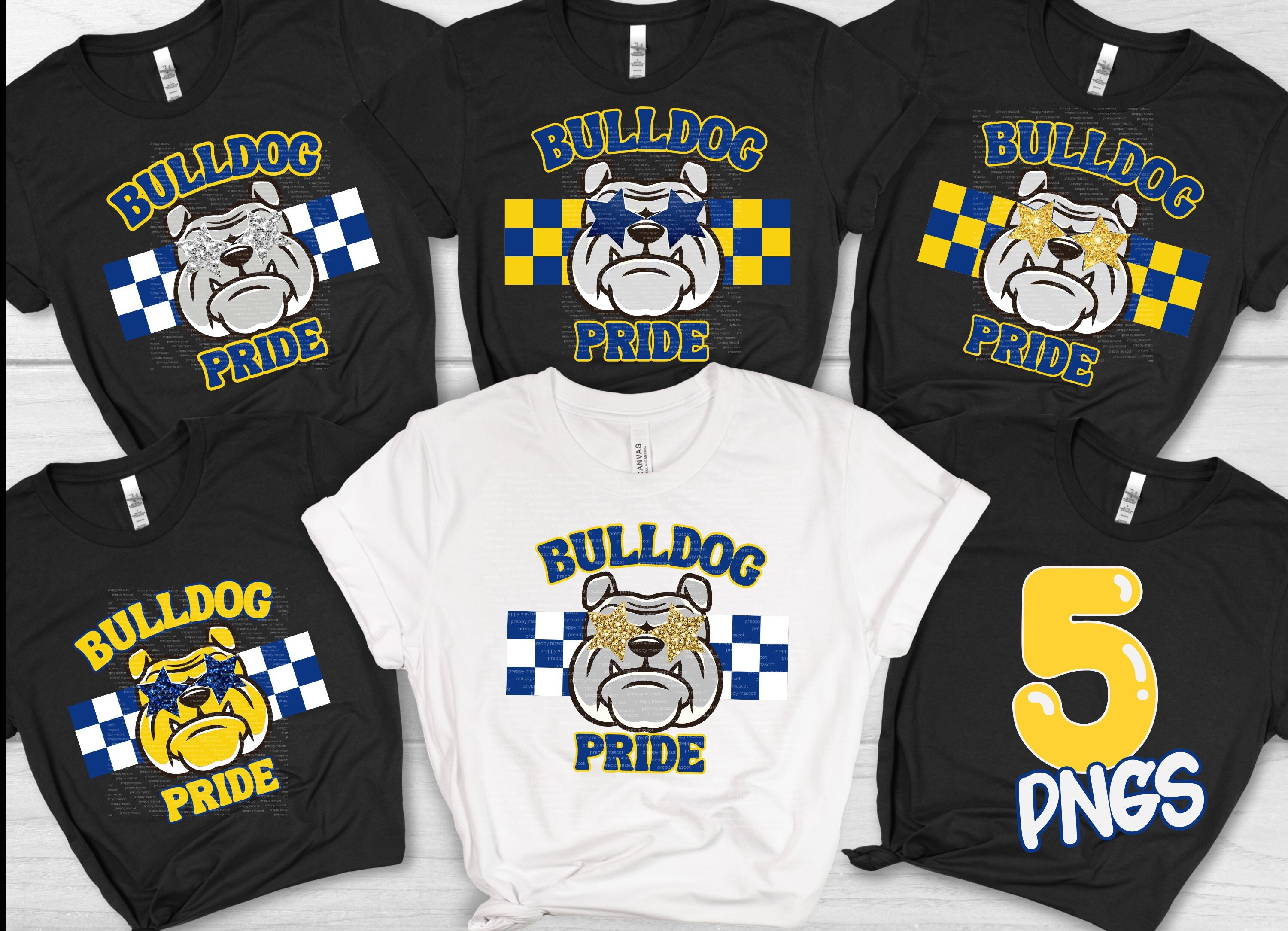 Preppy Blue and Yellow Bulldog Mascot PNG Glitter Star Eyes Sunglasses ...