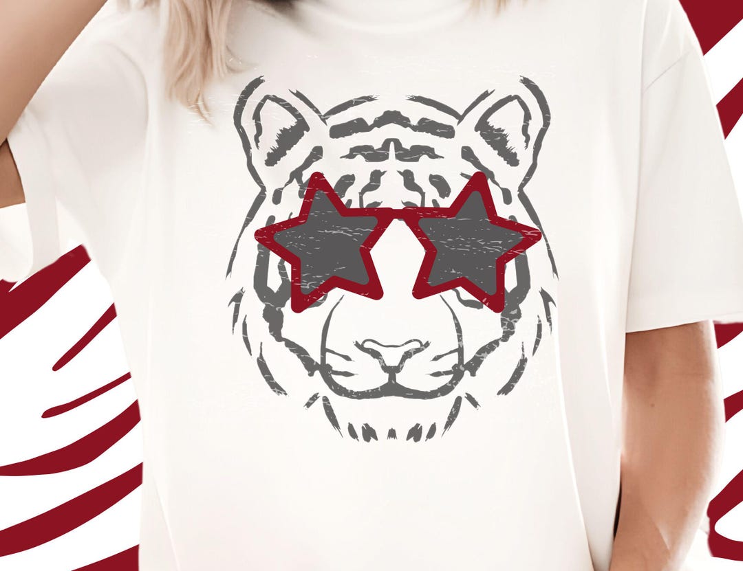 Tiger Head Face PNG Star Sunglasses for Sublimation DTF Distressed ...