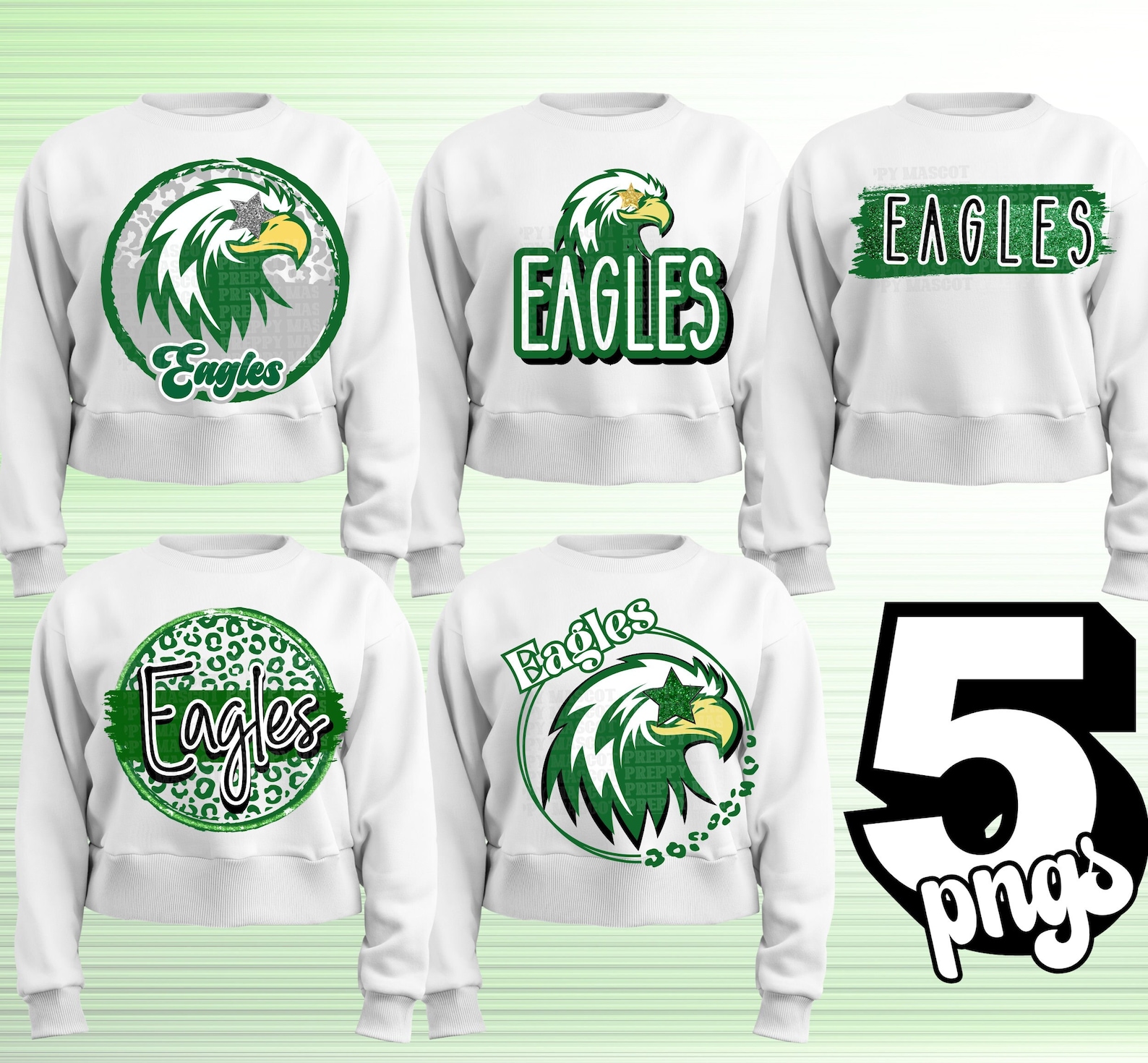Preppy Green EAGLE Mascot PNG Glitter Star Eye Sunglasses Eagle Word ...