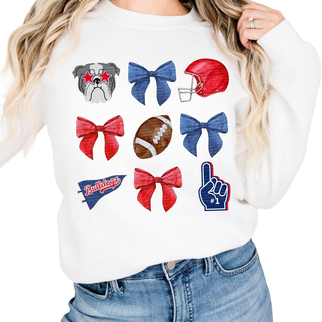 Red and Blue Bulldog PNG Coquette Bow Star Sunglasses Football Preppy ...