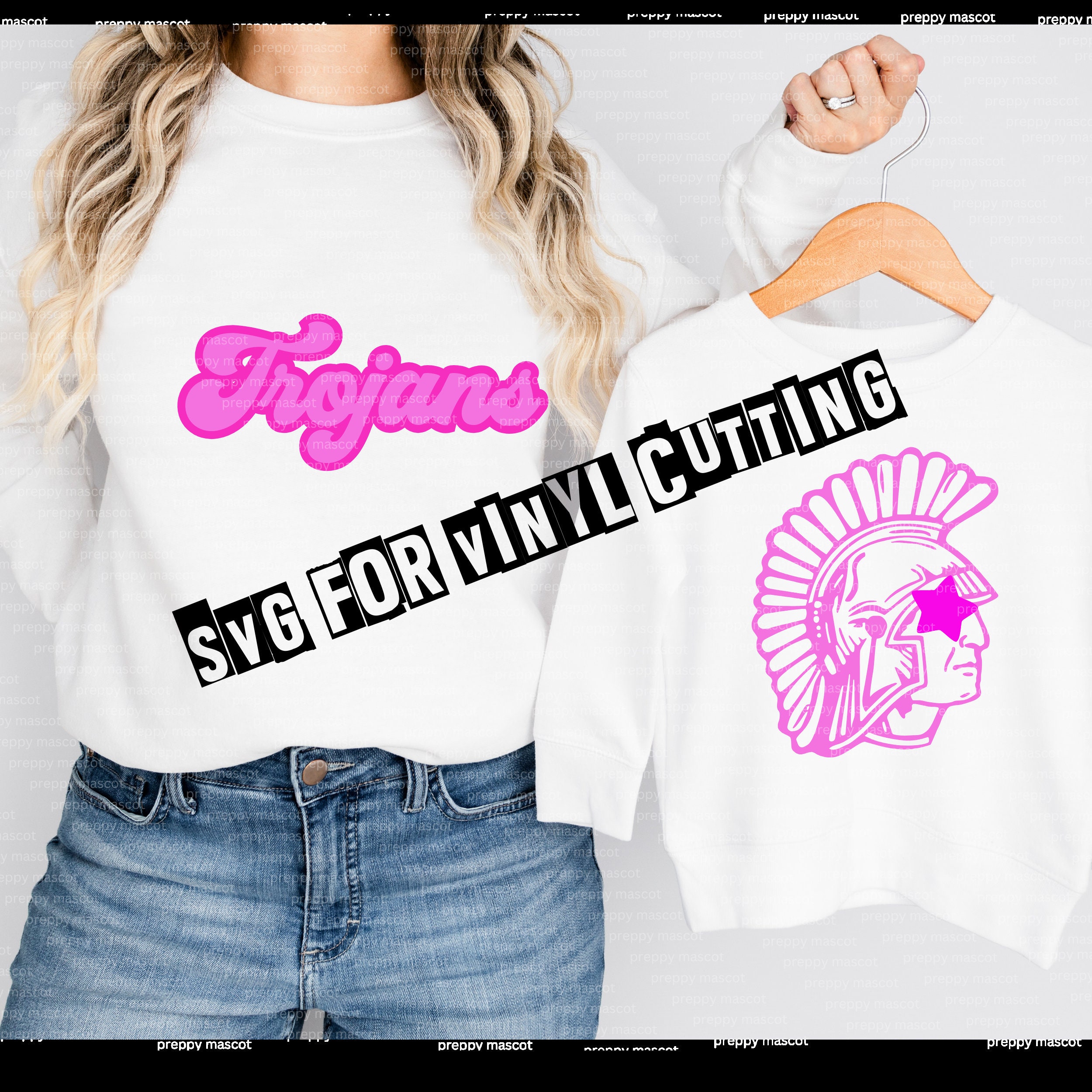 Preppy Pink Trojans Mascot SVG Vector Star Eyes Great for Team Shirts ...