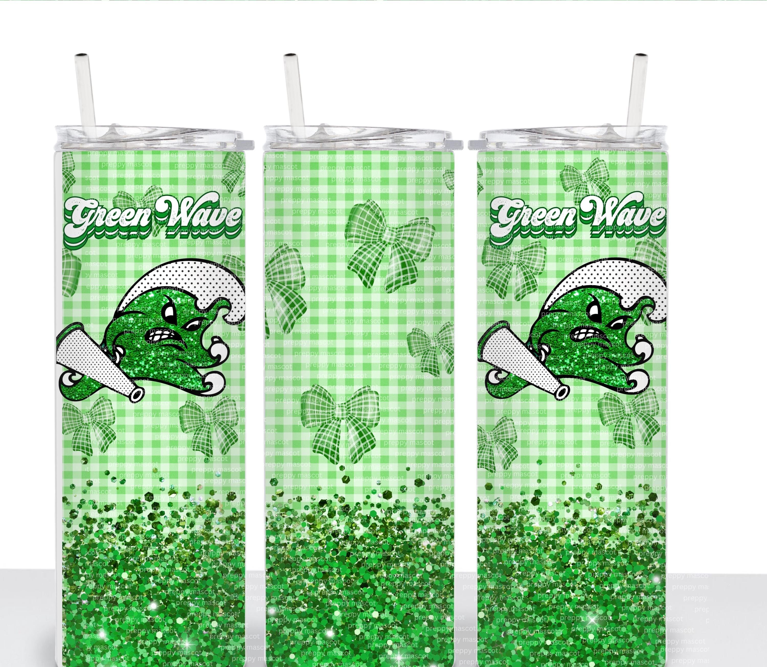 Green Wave PNG Glitter Mascot for Sublimation 20 Oz Tumbler Wrap 9.2x8 ...