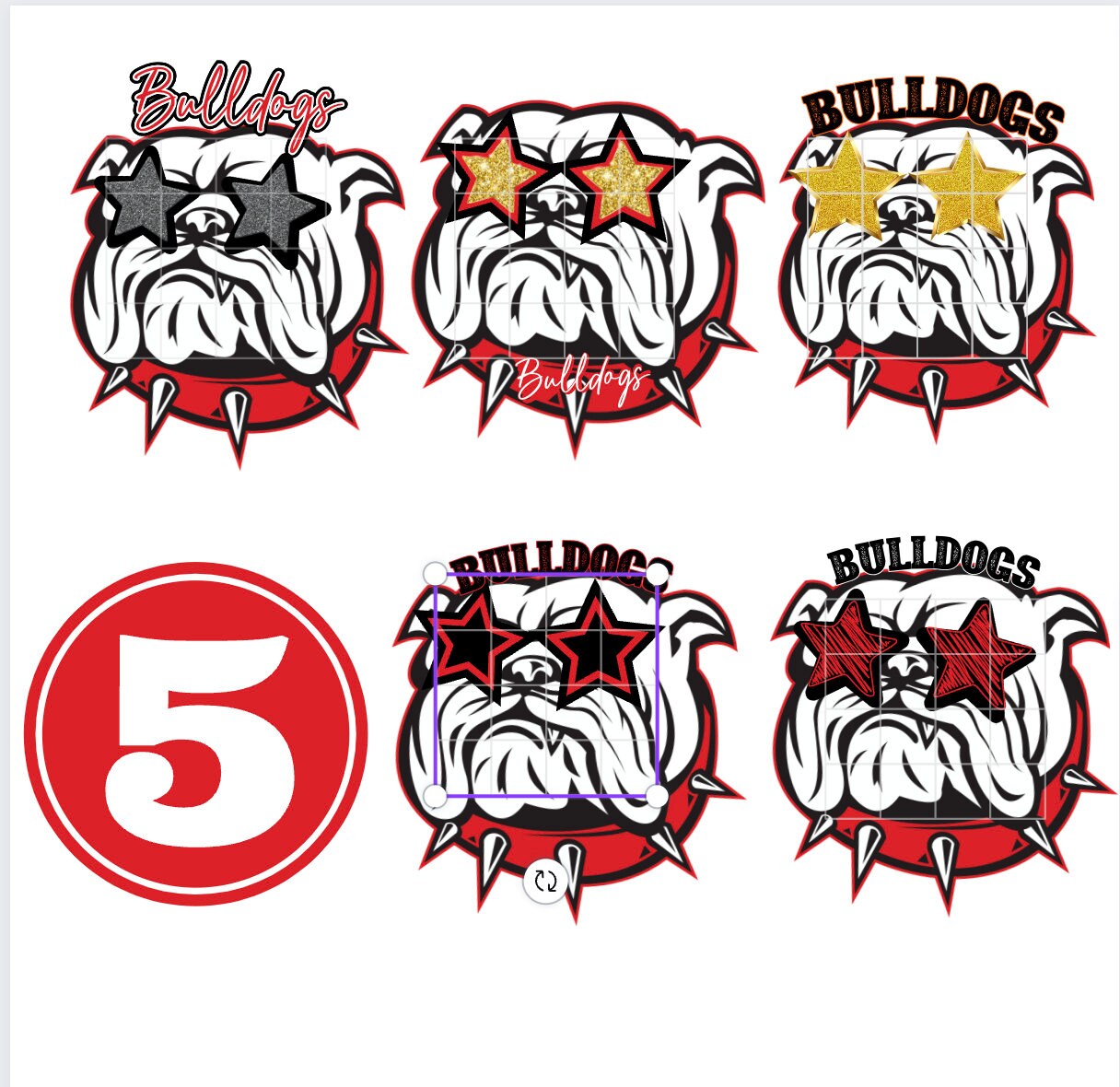 5 Preppy Red Bulldog Mascot PNG Star Eyes Sunglasses Glitter Team ...