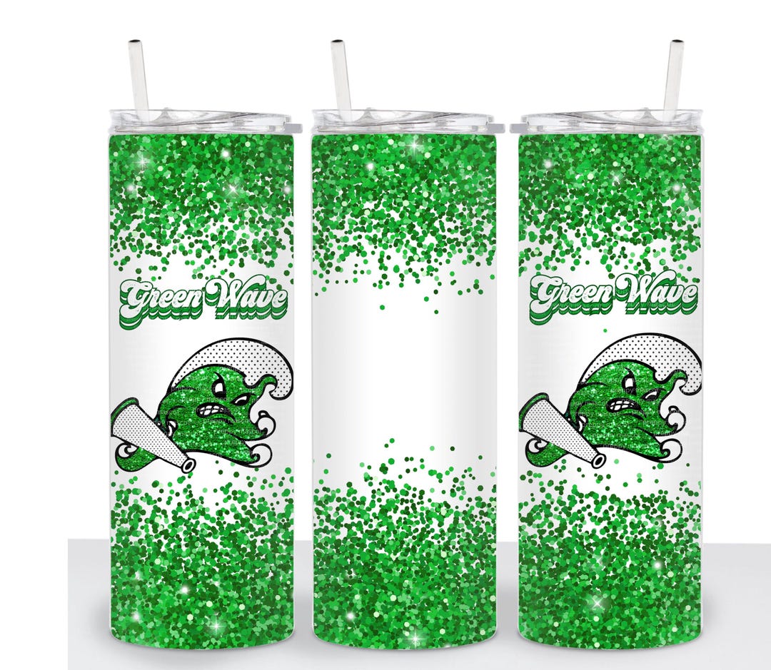 Green Wave PNG Glitter Mascot for Sublimation 20 Oz Tumbler Wrap 9.2x8 ...