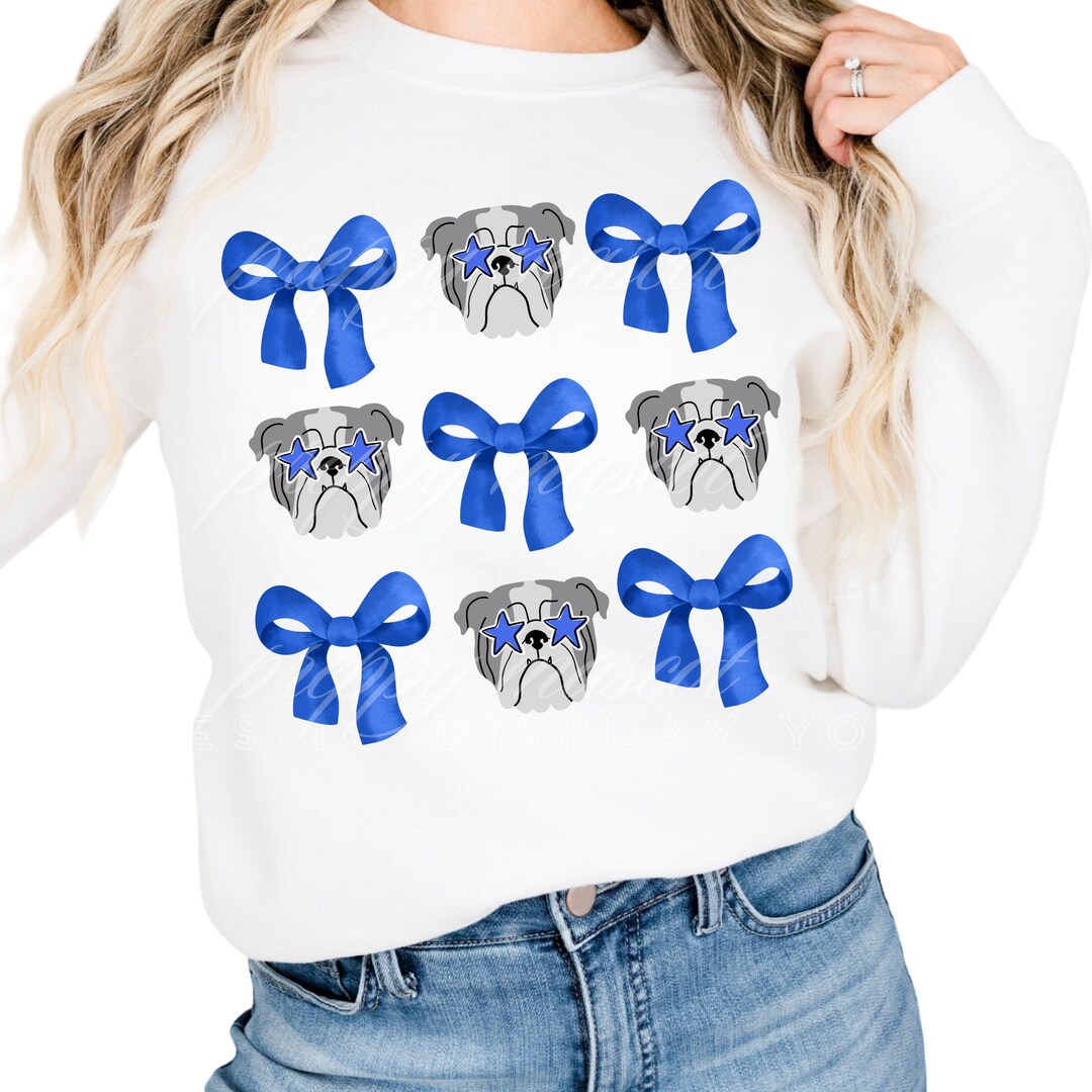 Royal Blue Preppy Bulldog Blue Hair Ribbon Bows Star Eyes Sunglasses ...