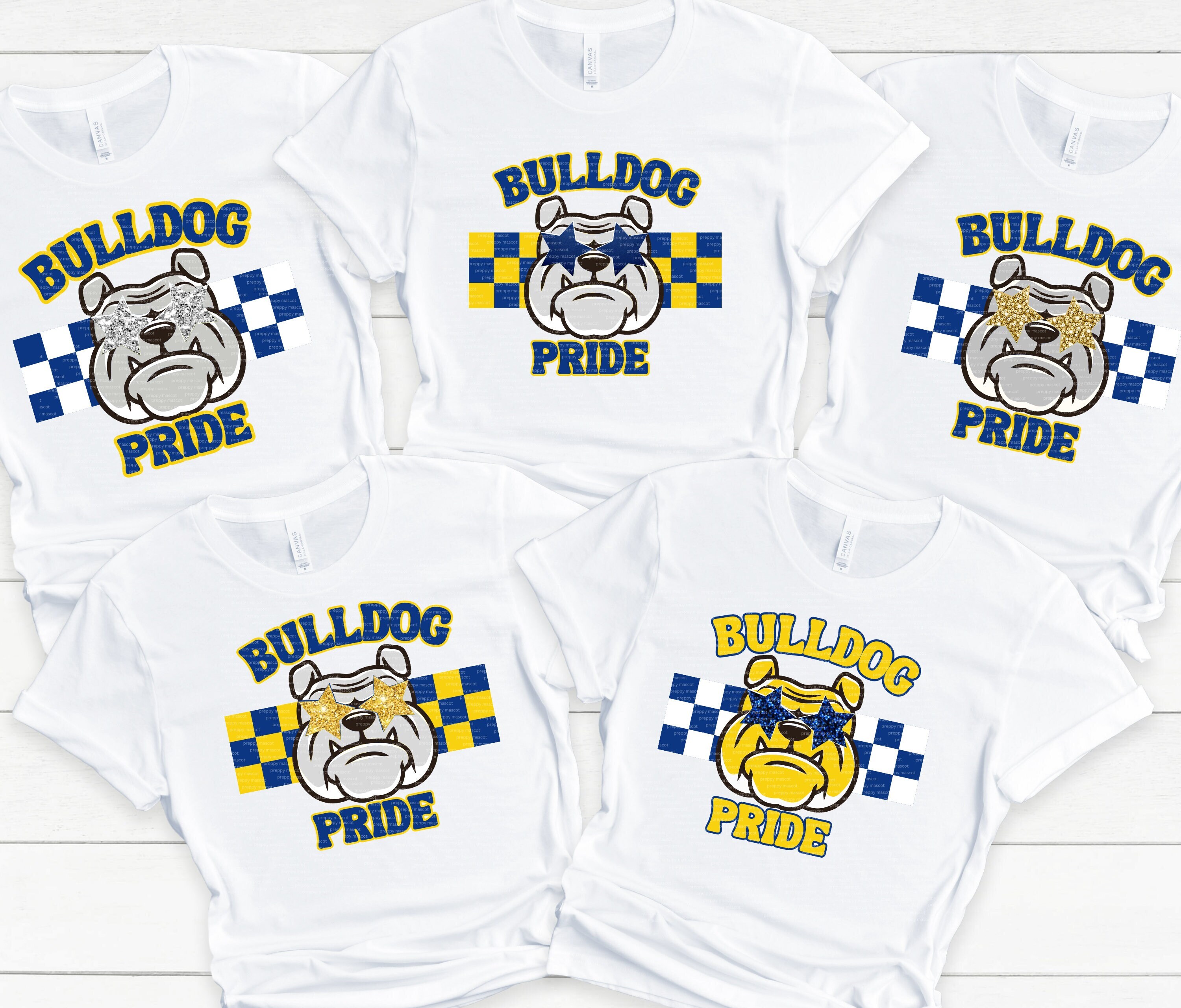 Preppy Blue and Yellow Bulldog Mascot PNG Glitter Star Eyes Sunglasses ...