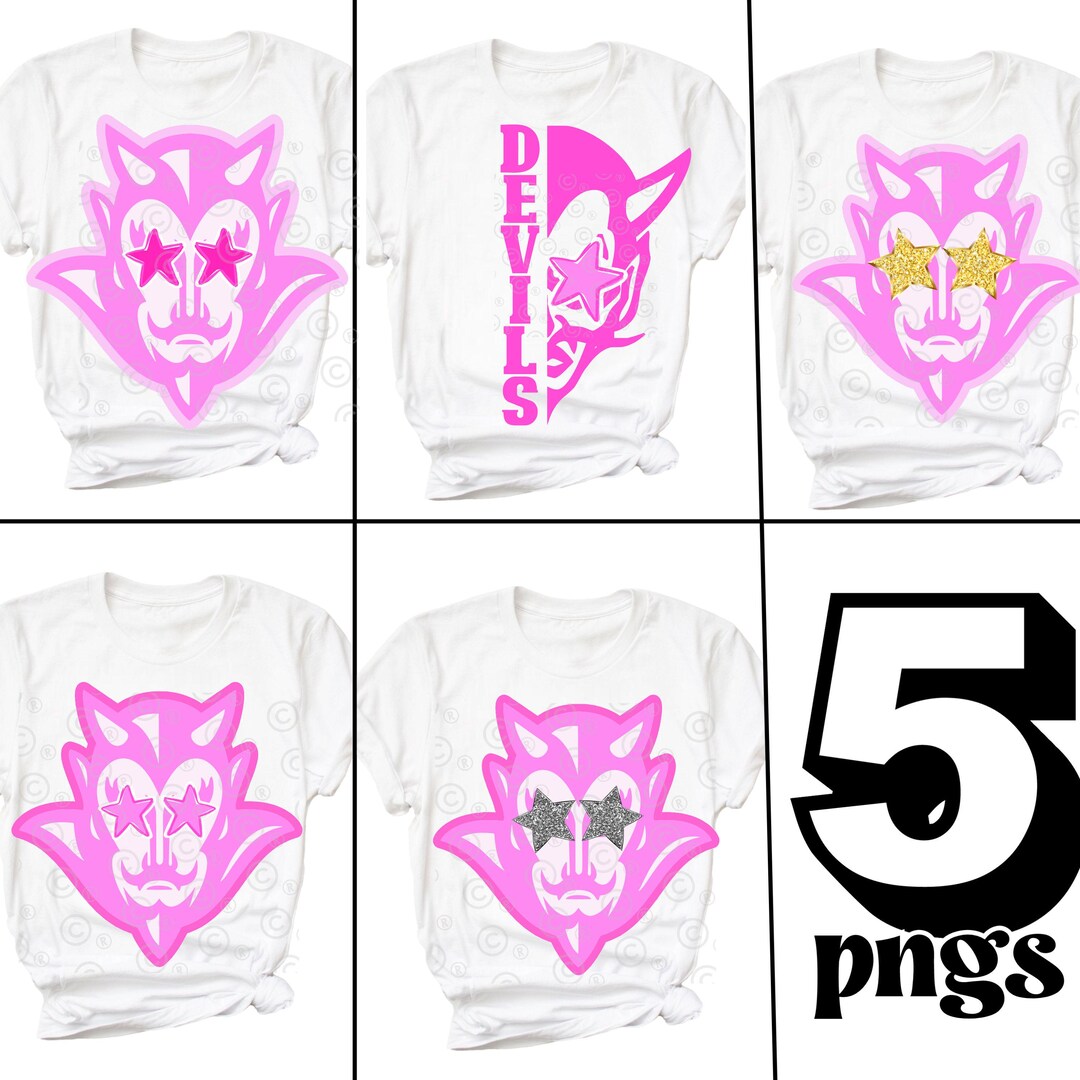 5 Pink Preppy Red Devils Blue Devils Mascot PNG School Team Sublimation ...