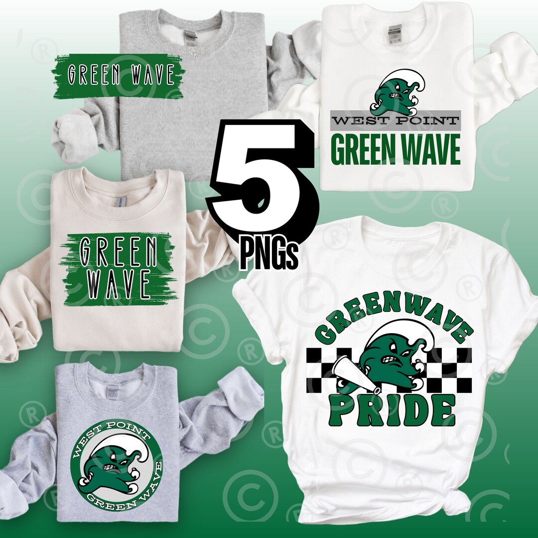 Green Wave PNG for Sublimation or DTF School College Mascot Preppy Word ...