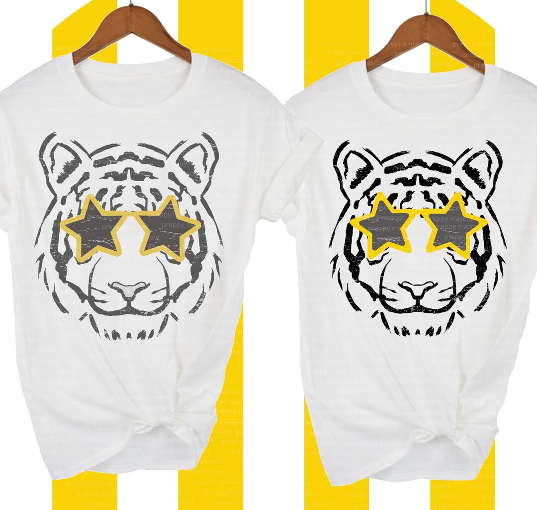 2 Distressed Tiger Face PNG With Yellow Star Sunglasses Clip Art Image ...
