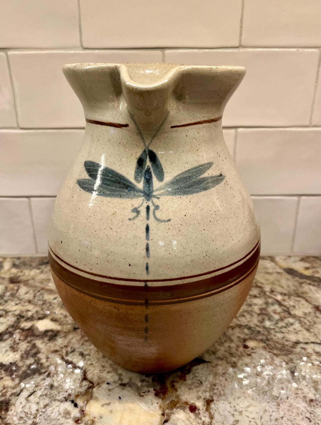 Handmade Stoneware Pitcher From Cornwall Bridge Pottery With Dragonfly ...