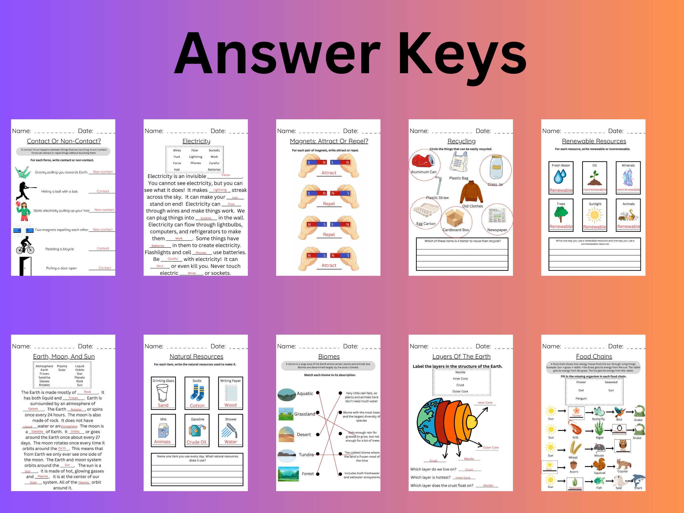 Third Grade Science Bundle | Answer Keys | Science Worksheets ...