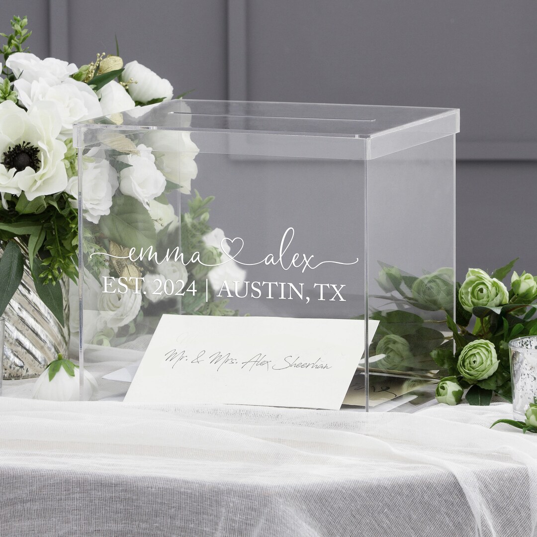 Personalized 10" Acrylic Gift Card Box With Lid for Weddings, Bar ...