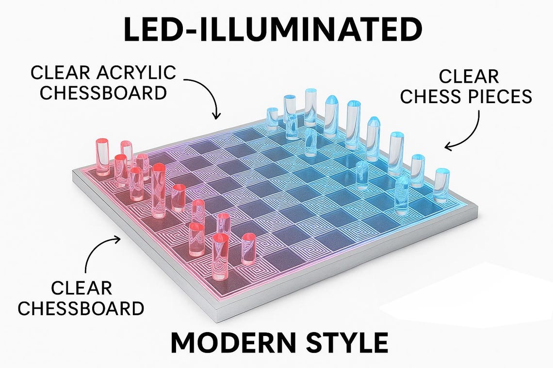 Futuristic LED Glow Chess Set: Illuminated Acrylic Board With Light-up ...