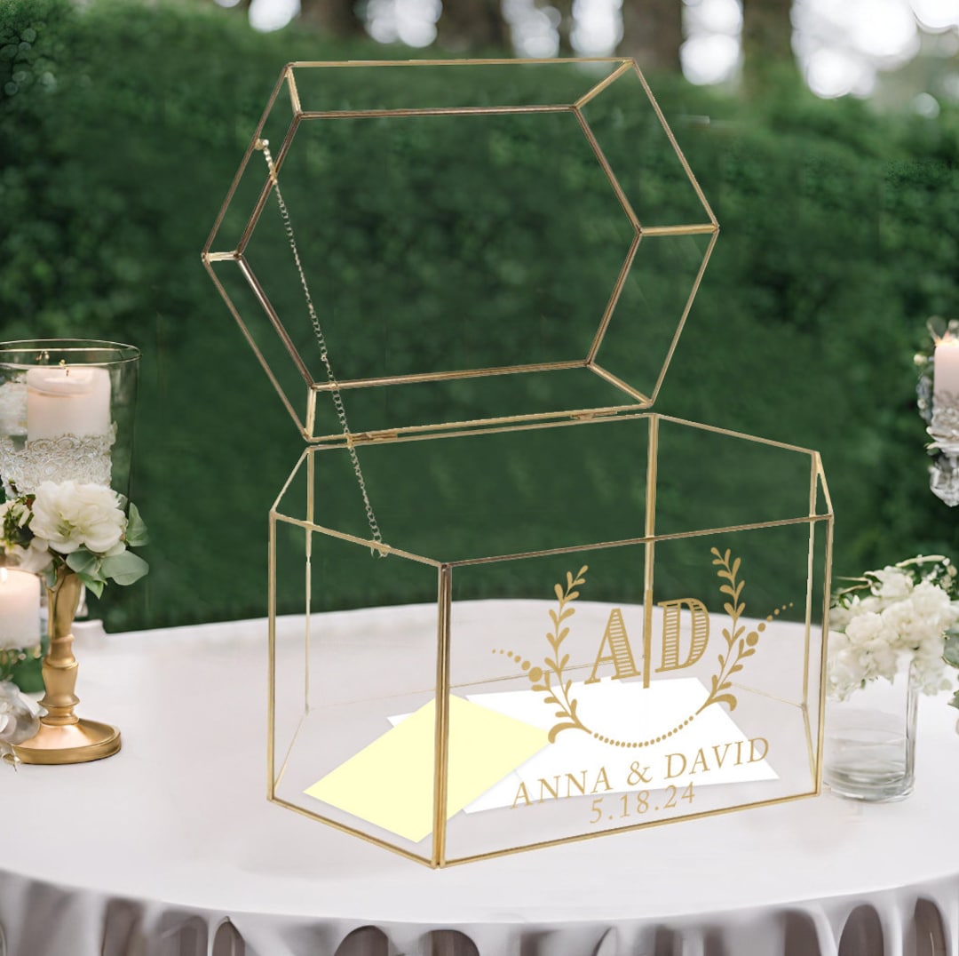 Personalized Glass Card Box: Elegant Gold-framed Keepsake for Weddings ...