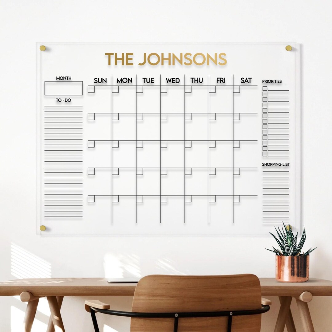 Personalized Acrylic Family Calendar Planner | Monthly Wall Dry Erase ...