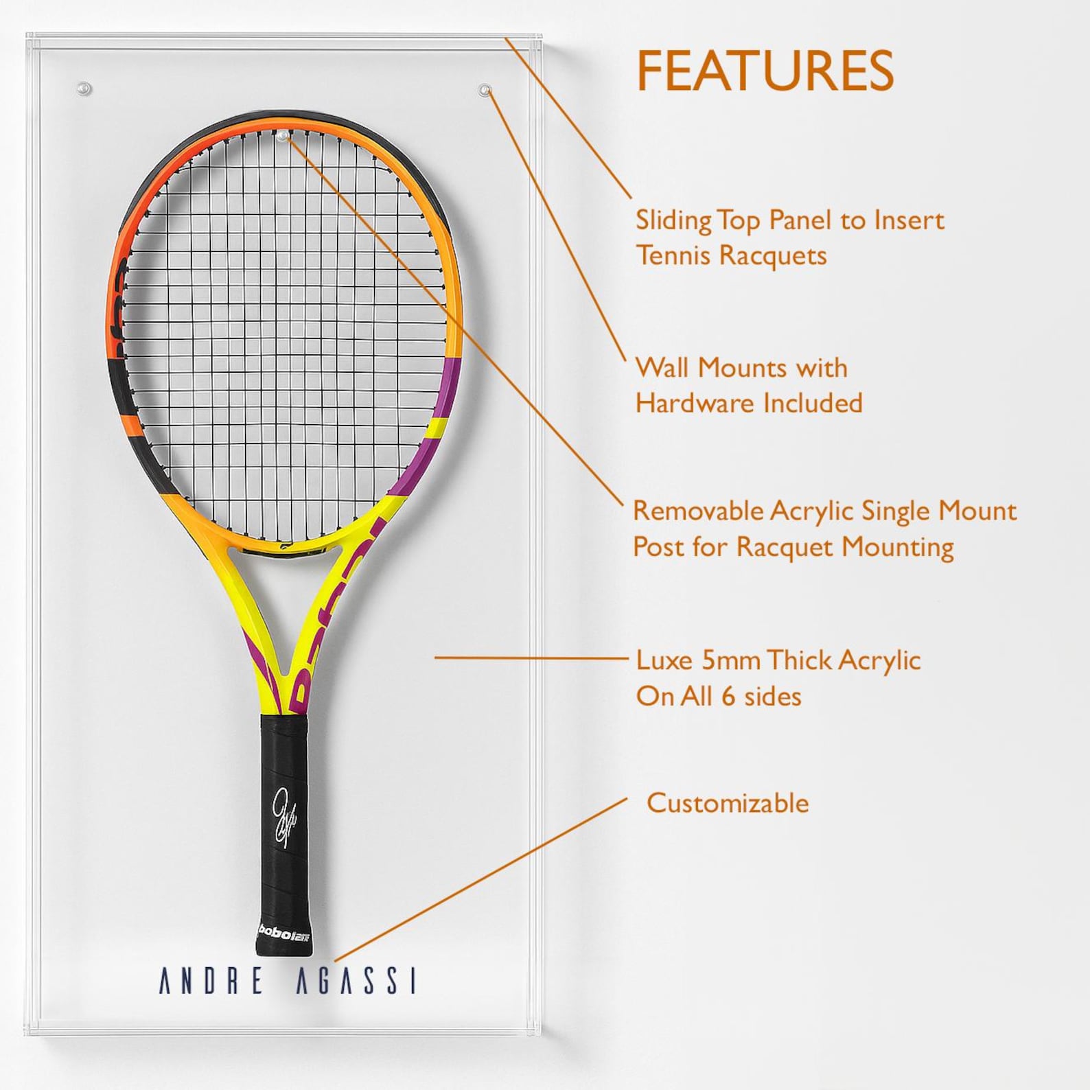 Custom Personalizable Luxe Acrylic Tennis Racket Display Case | Uv ...