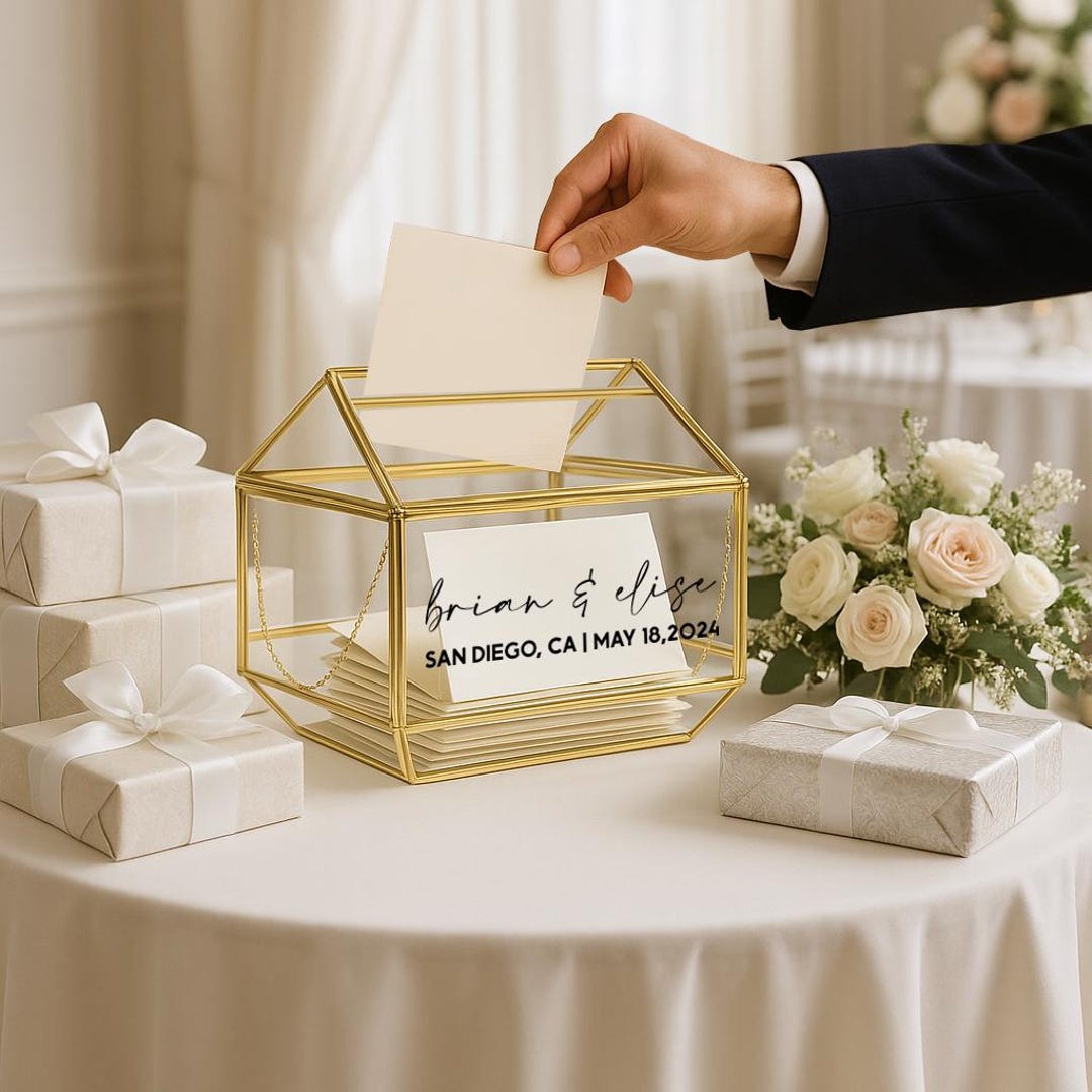 Luxury Gold Glass Card Holder – Personalized Wedding & Party Keepsake ...