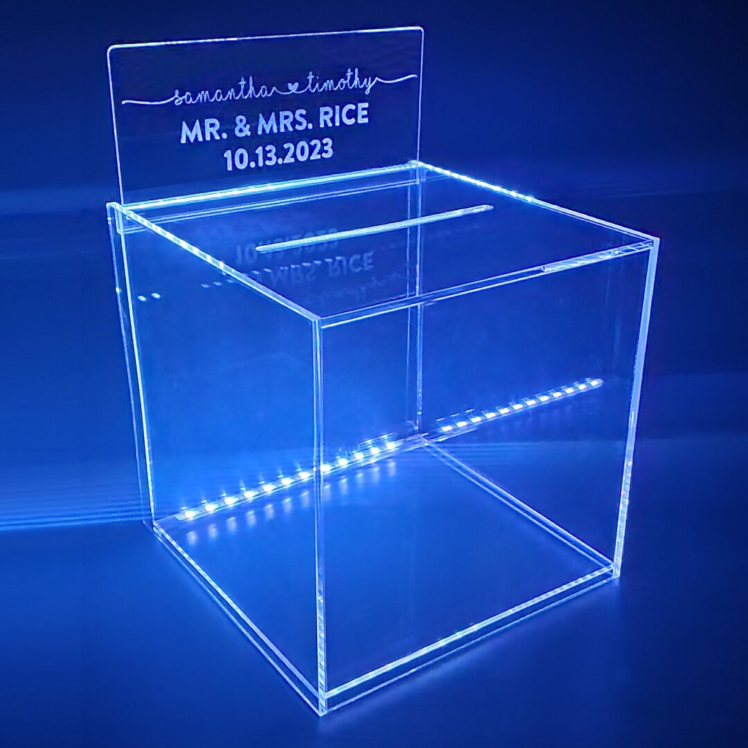 Acrylic Wedding Card Box - Custom Options - 10" Handmade Color Changing ...