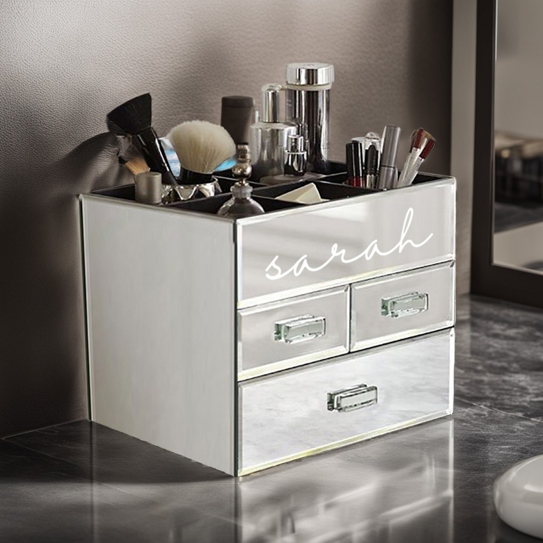 Personalized Handmade Mirror Cosmetic Organizer - 3 Drawer Mirrored ...