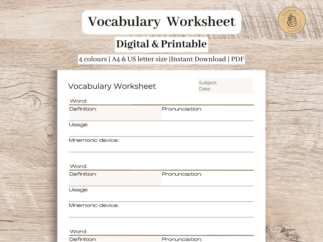 Comprehensive Vocabulary Practice Sheet Template| Digital Goodnotes ...