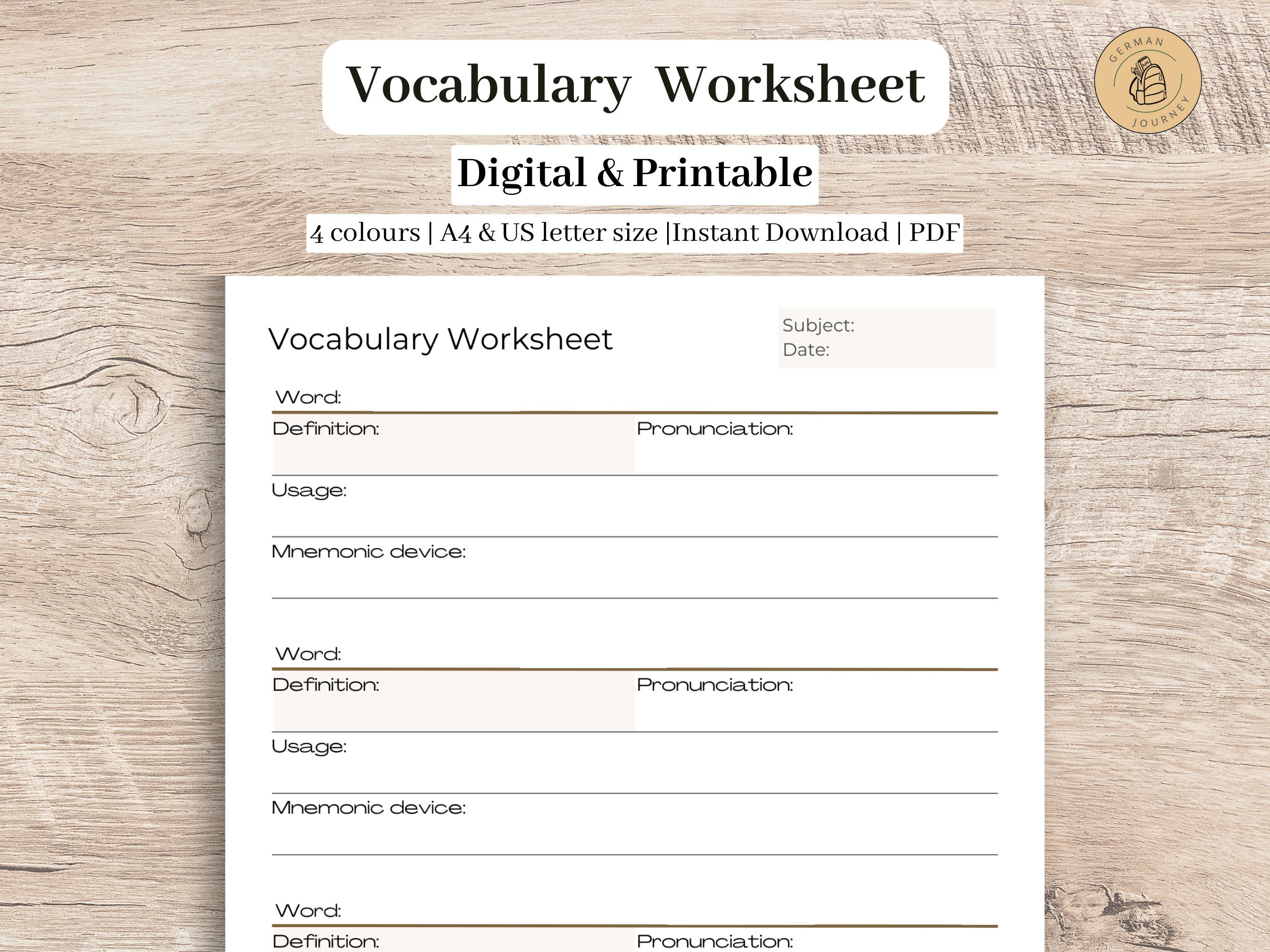 Comprehensive Vocabulary Practice Sheet Template| Digital Goodnotes ...