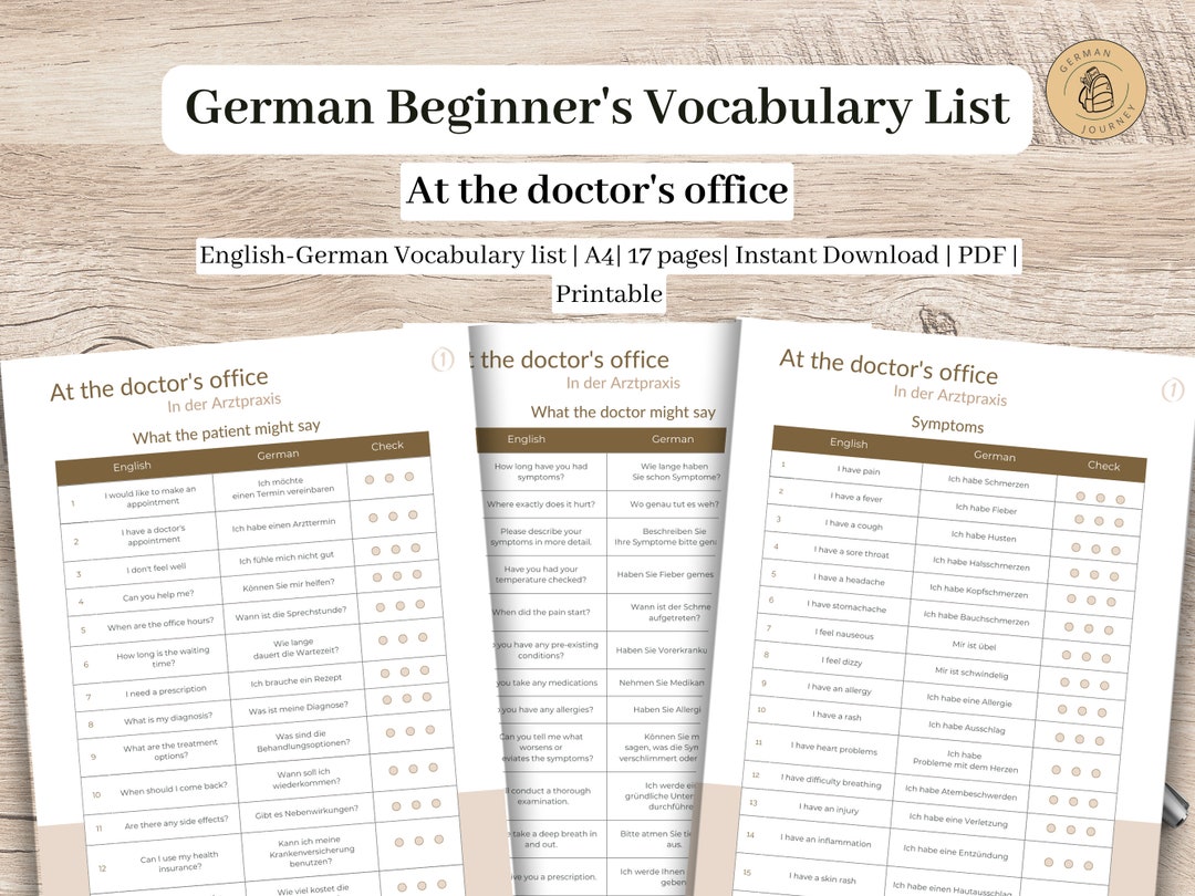 English German Vocabulary List: Doctor's Office, Frequent Words ...