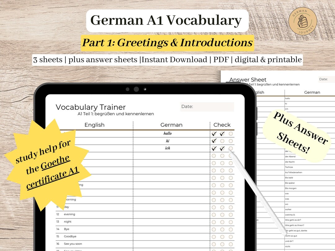 English German Vocabulary Worksheet: Greetings and Introductions ...