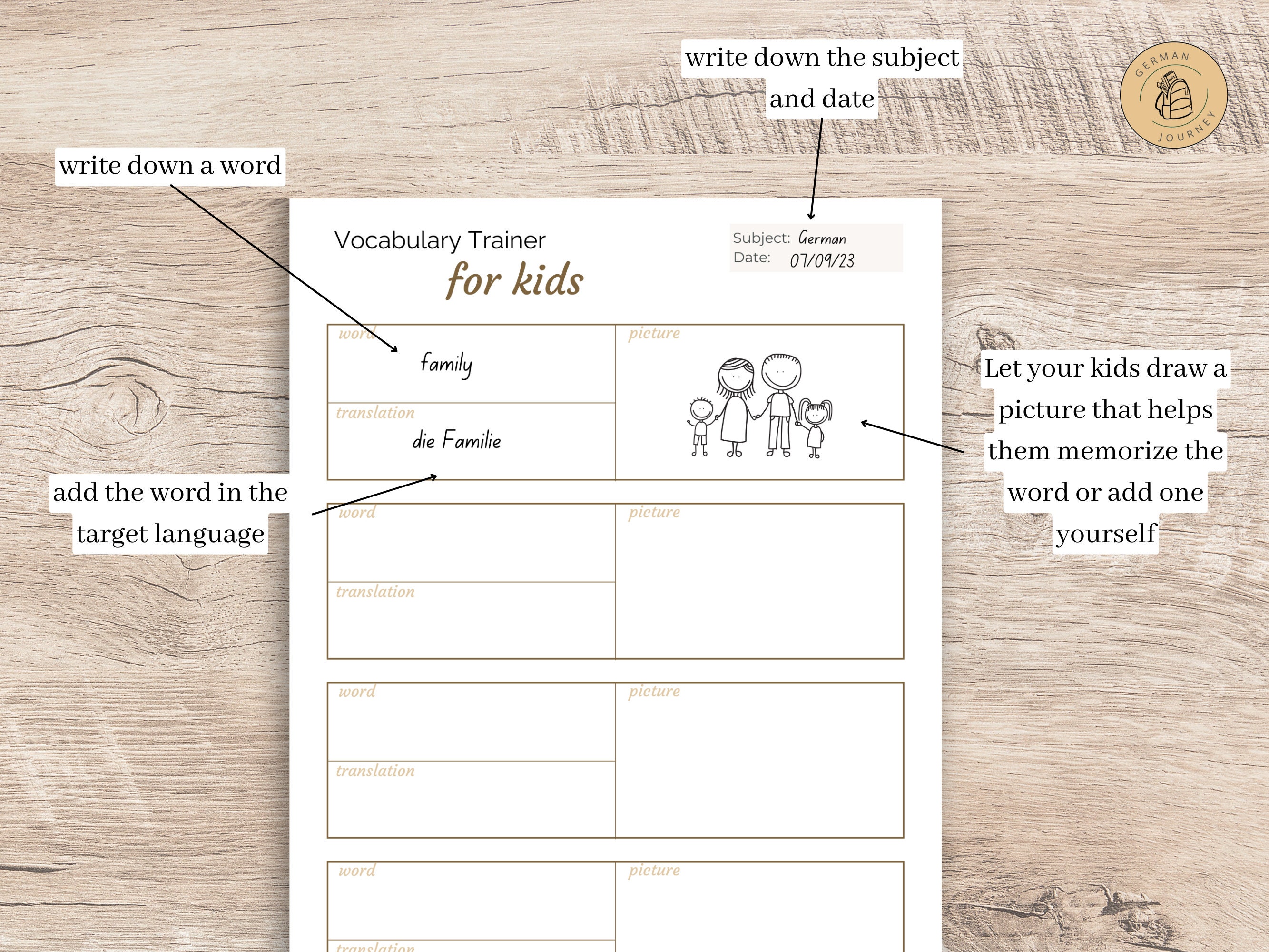 Vocabulary Practice Sheet Template for Kids | Digital & Printable ...