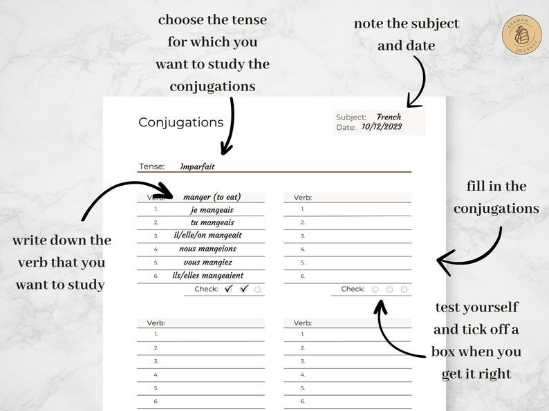 Verb Conjugation Worksheet | Digital & Printable Template | Goodnotes ...