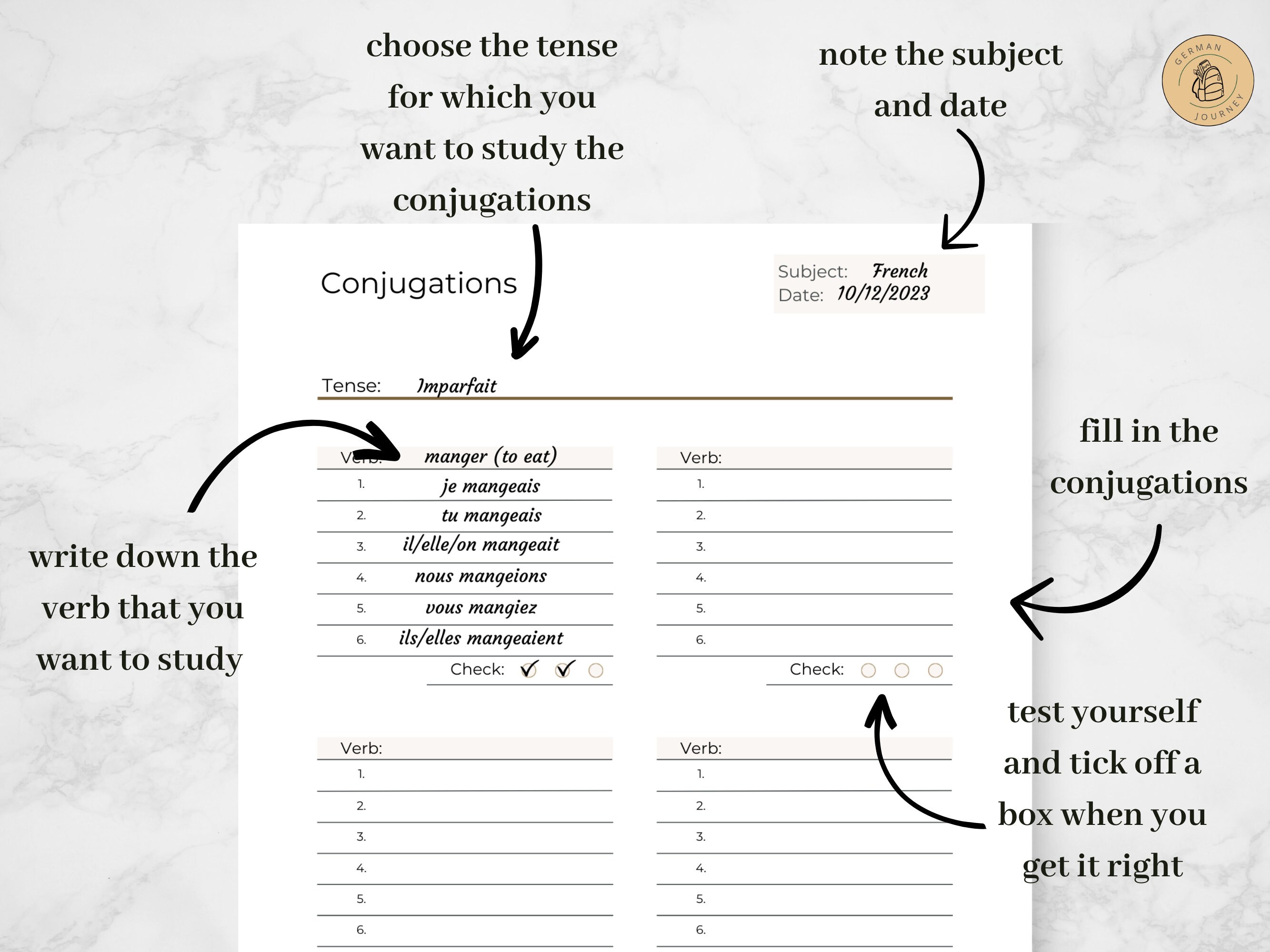 Verb Conjugation Worksheet | Digital & Printable Template | Goodnotes ...